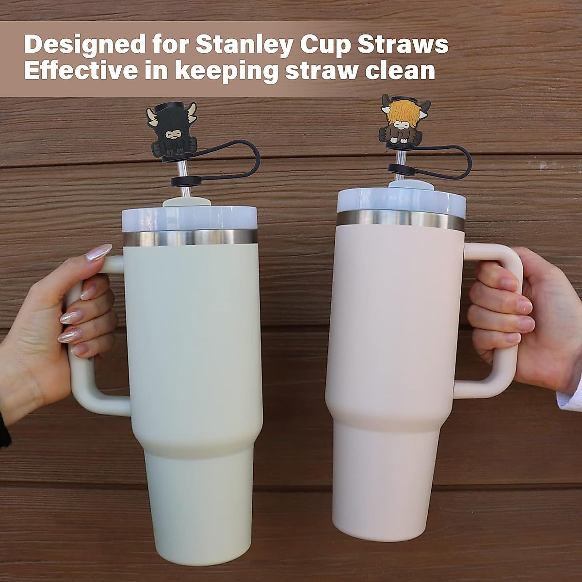 Straw Toppers, 6PCS 10mm Highland Cow Straw Cover Compatible with Stanley Yeti Tumbler Straw, 0.4in Cow Straw Topper Cap, Cute Stanley Cup Accessories