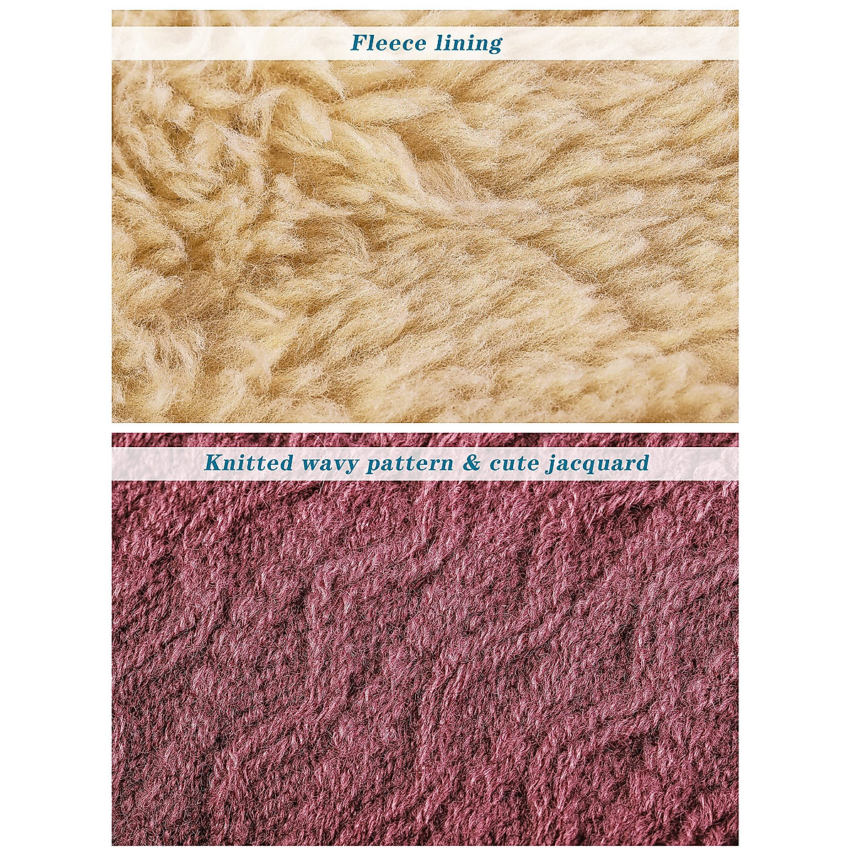 KUTTOR 3 Pairs Women's Winter Knit Plush Gloves Touch Screen Gloves Thermal Cable Knit Wool Fleece Lined Touchscreen Mittens