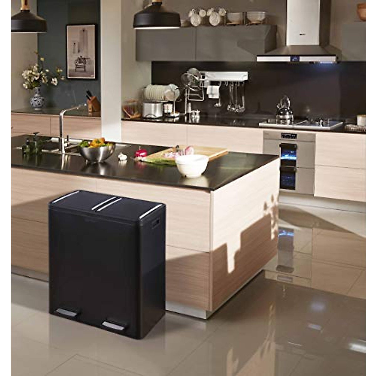 The Step N' Sort 18.5 Gallon Extra Large Capacity, Soft-Step, Dual Trash and Recycling Bin with Removable Inner Bins Black (900702B)