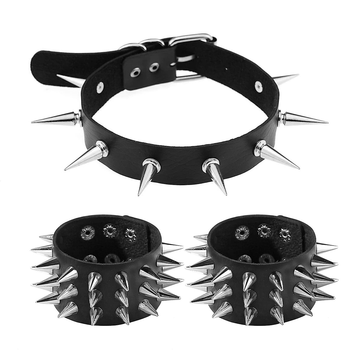 Tosmifairy Soft Faux Leather Choker Collar with Spiked,Punk Rock Necklace and Bracelets Emo Jewelry Set for Women Men Cosplay