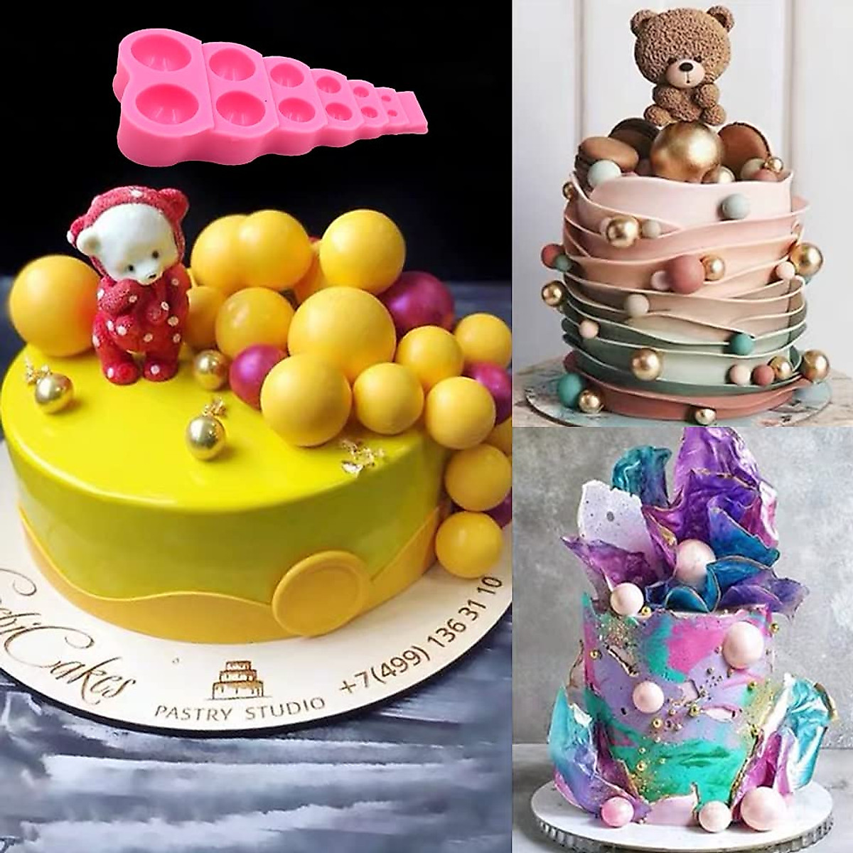 Fan Leaf Silicone Mold, 3D Pearl Fondant Mold and Palm Leaf Cake Mold for Cake Decorating, Semi Sphere 3D Chocolate Molds Leaf Shape Fondant Molds for Cookies Sugar Pudding Candies Dessert Decor