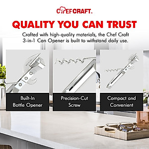 Chef Craft Select 3-in-1 Can Opener, 6 inches in length, Stainless Steel