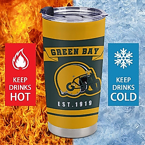 Custom Green Bay Tumbler 20oz Stainless Steel with Lid &amp; Straw Personalized Football Fans Gifts for Women Men Travel Cup Insulated Tumbler Add Name Number