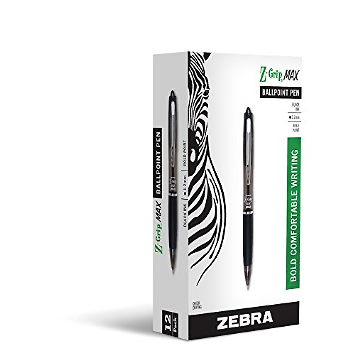 Zebra Pen Z-Grip MAX Ballpoint Retractable Pen, Black Ink, Bold, Dozen (20510)