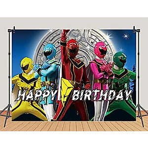 MengGeGe Power Ranger Megaforce Backdrops Teenagers Birthday Party Sign Banner Photography Background for Teenagers Picture Backdrops for Photography Birthday Resistant Fleece-Like Cloth Fabric 7x5FT
