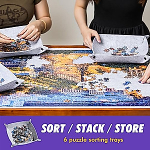 Sunix 1500 Pieces Jigsaw Puzzle Table with Legs, 36"x26" Adjustable Height Puzzle Board with Cover & 6 Sorter Tray, 12-Tilting-Angle Portable Wooden Puzzle Table for Adults