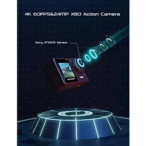 Apexcam 24MP 4K Action Camera EIS Touch Screen 40M Waterproof Underwater Camera, Wide Angle Dual Screen Camera for Vlog(External Mic,Remote Control, Charger and Helmet Accessories)…