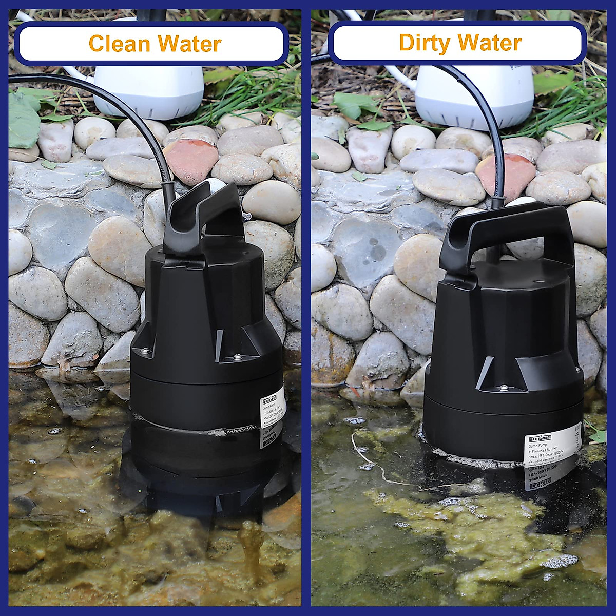 WASSERMANN 1/2HP Water Pump,3500GPH Submersible Thermoplastic Utility Pump with 10 FT Power Cord,Electric Portable Transfer Clean/Dirty Sump Pump for Swimming Pool Tubs Garden Ponds Draining