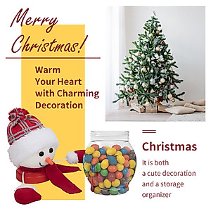 ZCONIEY 2 in 1 Christmas Candy Jars, Home Holiday Decor, Clear Plastic Cookie Jar with Snowman Doll, Sweet Gift Box Bottle Holder