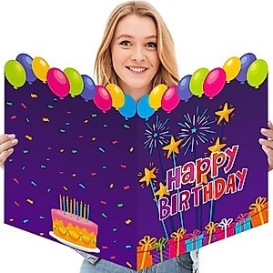 Yoqipati Jumbo Birthday Card Giant Guest Book, 14 x 22 inches Giant Large Birthday Greeting Cards for Girl Boy Birthday Supplies, Excluding Envelope(Purple)