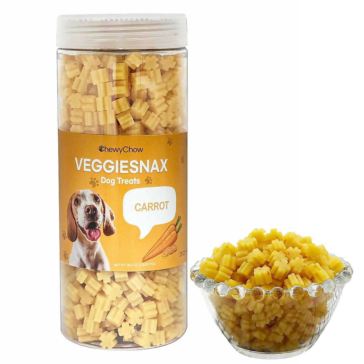 Veggiesnax for Premium Organic Vegan Dog Treats Natural Soft Chews Training Snacks Healthy Huge Container, 35.3 oz.(1kg) (35.3oz, Carrot)