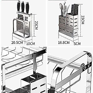 Plate Rack Dish Drainer Rack Kitchen Supplies Storage Draining with Chopsticks/Knives/Cutting Board Holder Drainboard Pan Plate Holder (Color : Silver, Size : 3-Tier)