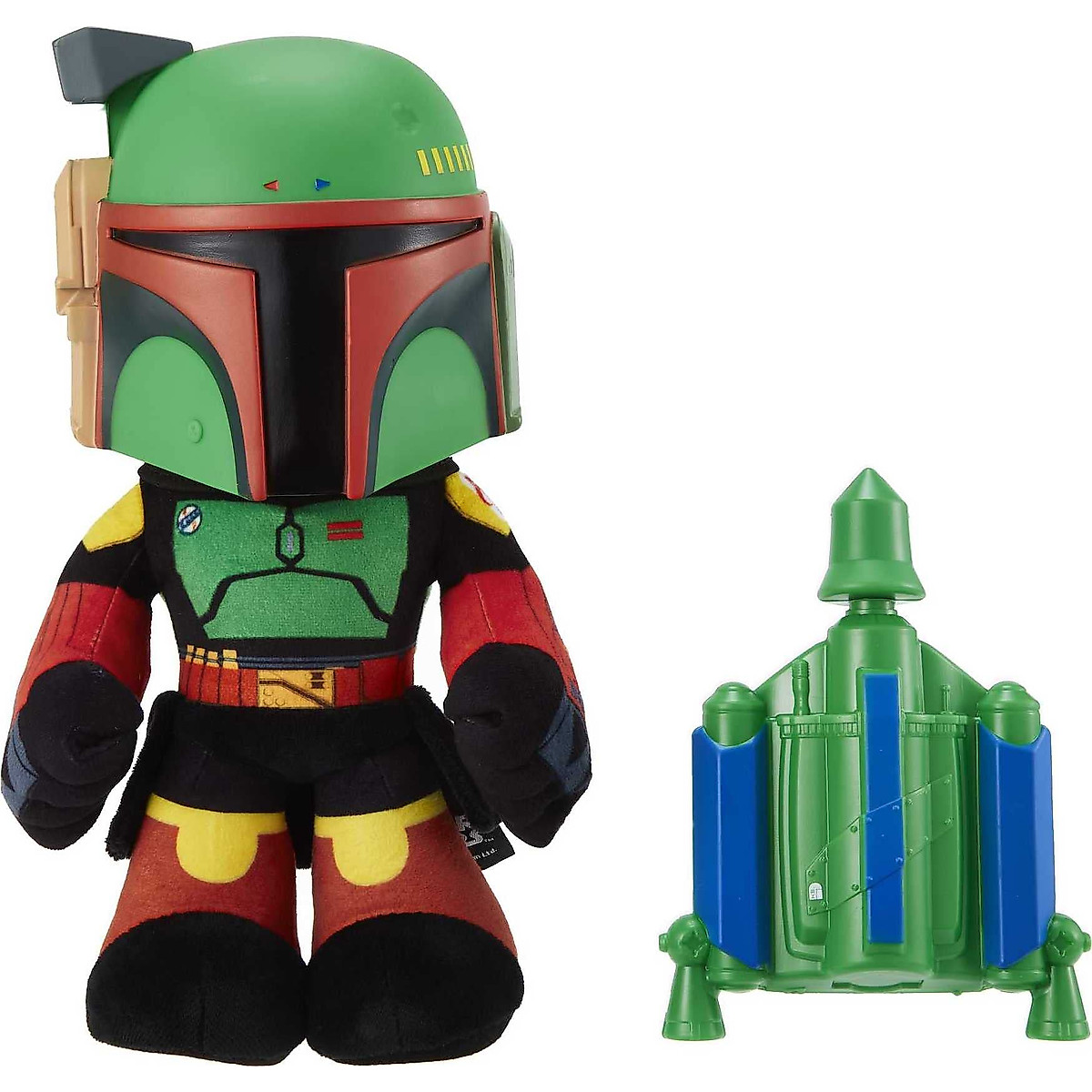 Mattel Star Wars Plush 12-inch Toy, Boba Fett Rocket Launching Soft Doll, Removable Air-Powered Rocket Launcher with Projectile