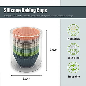 Reusable Silicone Cupcake Baking Cups 24 Pack, 2.75 inch Silicone Baking Cups, Non-stick Muffin Cupcake Liners for Party Halloween Christmas, Easy Clean Pastry Muffin Molds（Multicolor）