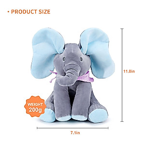 KWZG19 Animated Elephant Toys, Plush Singing Elephant with Ears Moving Electric Plush Toy, Adorable Elephant Stuffed Animal Toy for Baby's Gift, 12'' (Blue)
