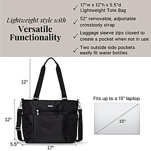 Baggallini Essential Laptop Tote - Work Tote Bag with Laptop Sleeve - Lightweight Travel Crossbody Shoulder Bag for Women, Black