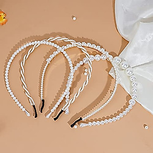 BEAYFILY 4 Pack Pearls Fashion Headbands,White Artificial Pearl Rhinestones Hairbands,Bridal Hair Hoop Party Wedding Hair Accessories for Women Girls