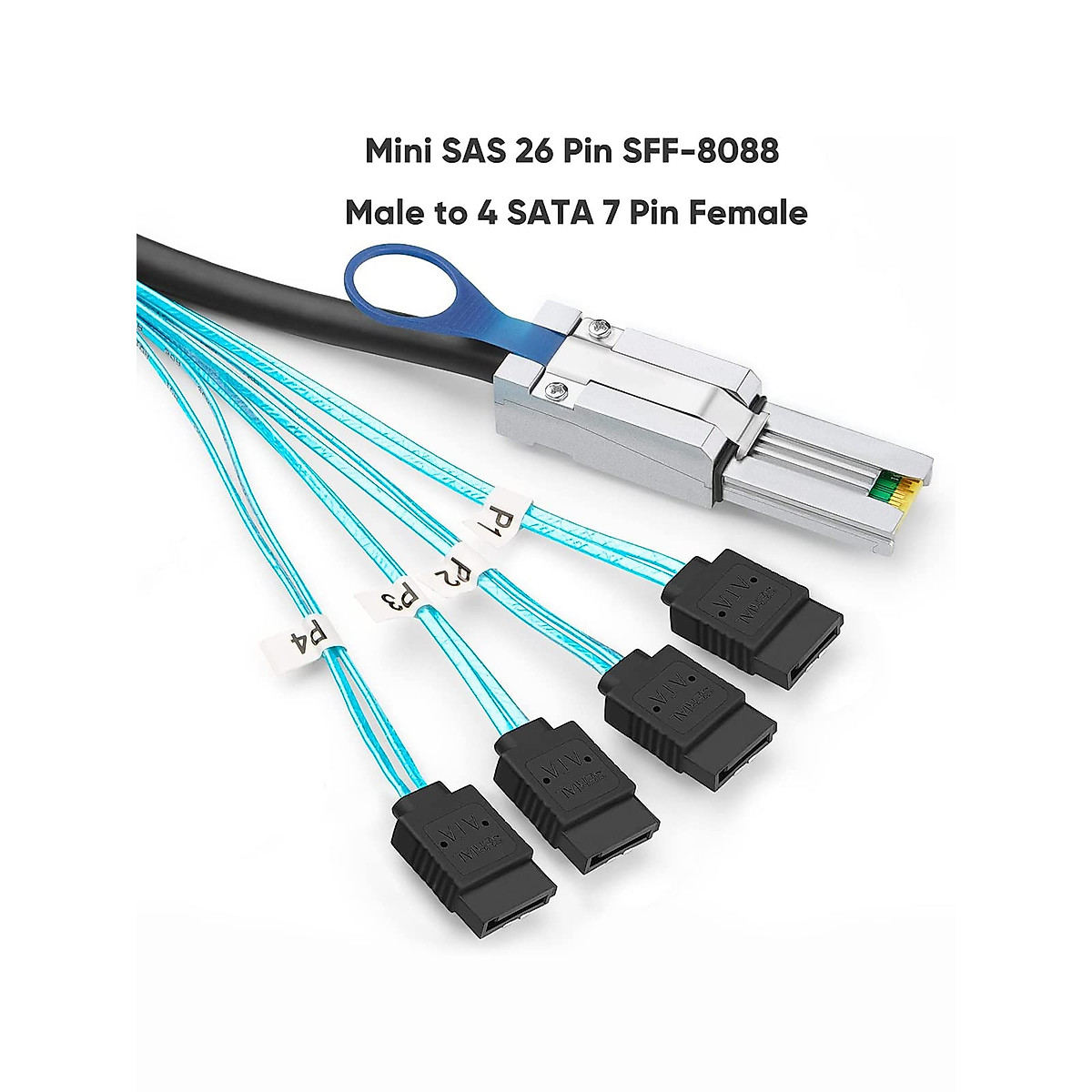 CableCreation Mini SAS 26Pin (SFF-8088) Male to 4 SATA 7Pin Female Cable, Mini SAS Host/Controller to 4 SATA Target/Backplane, 1M / 3.3FT