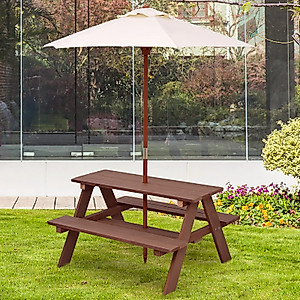 BETTARY Kids Picnic Table, Wooden Toddler Activity Table with Removable Umbrella, Children Backyard Furniture for Patio, Garden, Gift for Girls & Boys, Kids Table and Bench Set for Outdoors Indoors