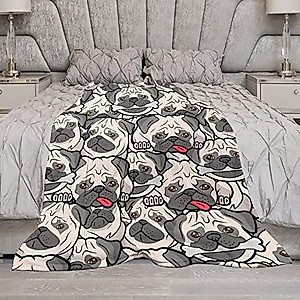 Pug Blanket, Soft Fleece Flannel Pug Throw Blanket, Pug Lovers Gifts Fuzzy Cozy Warm Lightweight for Bed Couch Living Room (50"x60")