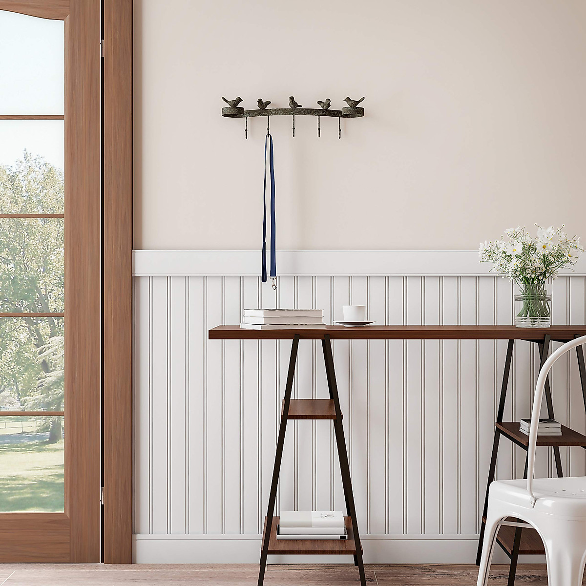 Lavish Home Decorative Birds on Ribbon Cast Iron Shabby Chic Rustic Wall Mount Hooks for Coats, Towels, Hats, Scarves, Jewelry, and More, (L) 19.25”x (W) 3.75”x (H) 6”