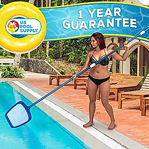 U.S. Pool Supply Professional Heavy Duty Large 15" x 16" Swimming Pool Leaf Skimmer Net - Fine Mesh Netting, Easy Scoop Edge - Fast Cleaning, Debris Pickup Removal - Fits Standard Swimming Pool Poles