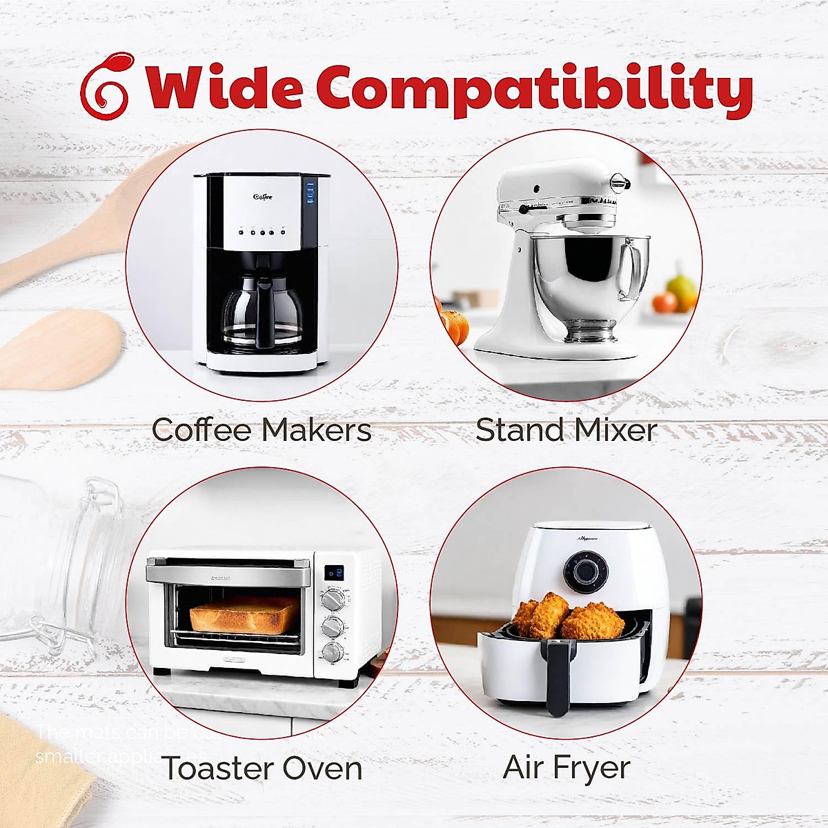 Cooks Innovations 3 Pack Heat Resistant Mats for Countertop, Air Fryer Heat Pad Protector, Appliance Sliders for Kitchen, Sliding Function for Air Fryer, Coffee Maker