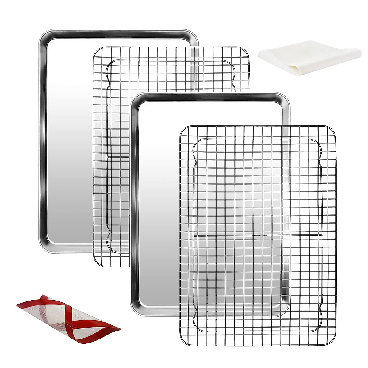 ASHQSS Baking Sheet with Rack Set,Stainless Steel Baking Pan with Cooling Rack,Non-Stick Cookie Sheets for Oven, Heavy Duty & Dishwasher Safe & Easy to Clean