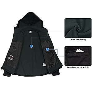 Little Donkey Andy Men's Waterproof Softshell Jacket with Detachable Sleeves and Hood, Fleece Mountain Ski Snow Rain Coat Black Size XL