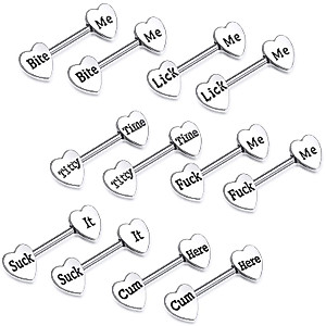 Hicarer 6 Pairs Heart Shaped Nipple Rings 14G Stainless Steel Tongue Rings Barbell Rings Body Piercing Jewelry for Women