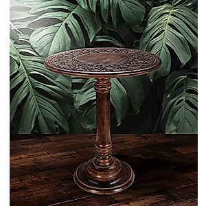 Round End Table,Small Table,Side Table, Side Tables Living Room,End Table,Round Side Table,Altar Table, Carved Side Table,Wood Accent Table,Carved Wood Table Single Pillar 18x22 inch Burnt