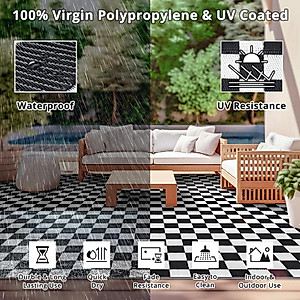 GOTGELIF Black and White Classic Checkerboard Outdoor Area Rug 9x12FT, Reversible & Water-Resistance & Portable Plastic Straw Rug for RV Trips, Picnic, Camping, Outdoor, Garden, Patio