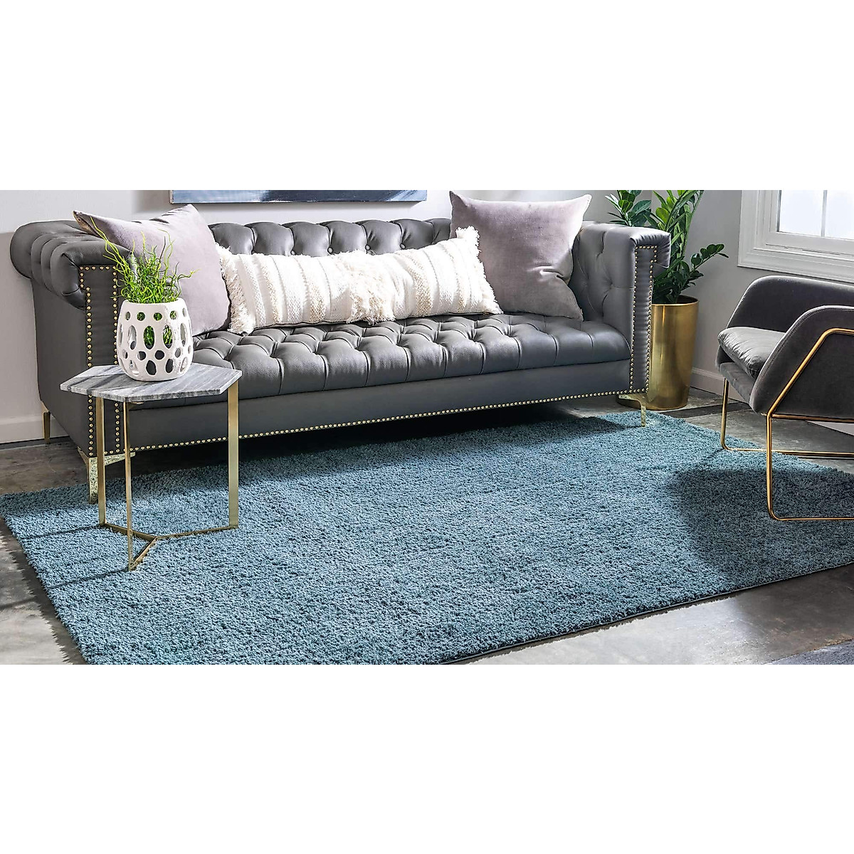 Unique Loom Studio Solid Shag Collection Urban Modern Super Soft & Plush Area Rug, 5 ft x 8 ft, Slate Blue