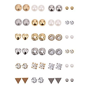 24 Pairs Stud Earrings Crystal Pearl Earring Set Ear Stud Jewelry for Women Men, Silver and Gold