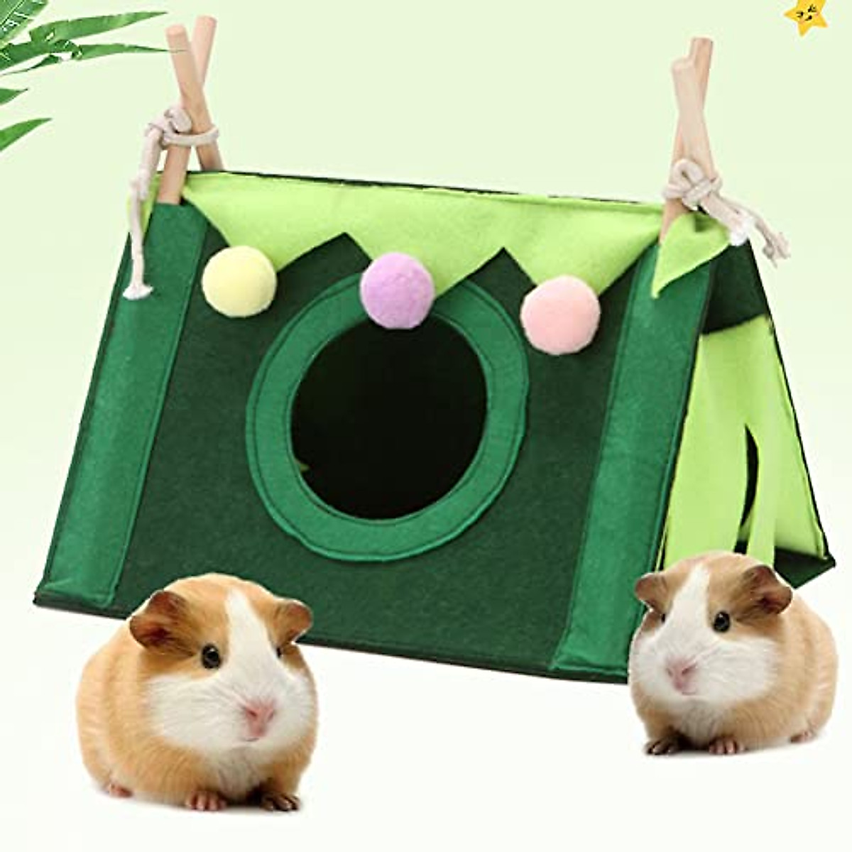 LUOZZY Hamster Tent Hamster Hideout Houses Guinea Pig Hideaway Small Animal Tents Hedgehog Bed Wooden Stick Triangle Tent Pet Supply