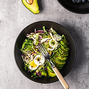 AmorArc 8.75‘’ Large Pasta Bowls, 42 ounce Deep Stoneware Bowls Set of 4 for Kitchen, Wide Bowls for Pasta/Salad/Fruit/Oatmeal/Soup, Microwave&Dishwasher Safe-Matte Black