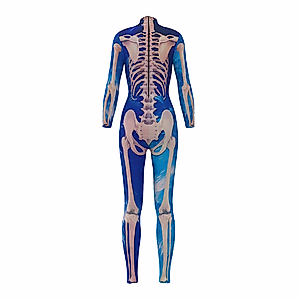 Honeystore Women's Halloween Skeleton Catsuit Costume 3D Stretch Skinny Bodysuit bds-97004 M