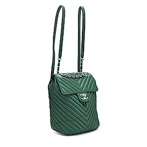 Chanel, Pre-Loved Green Chevron Lambskin Urban Spirit Backpack Small, Green