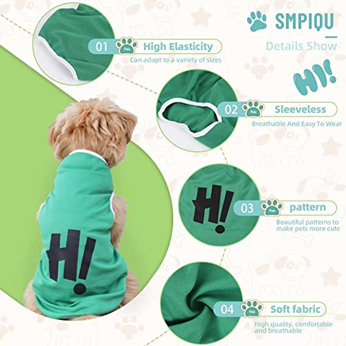 Dog Shirts Pets T-Shirt Soft Breathable Dogs Clothes for Small and Medium Dogs (Green, Large)