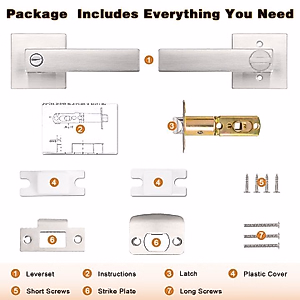 Probrico 4 Pack Square Door Levers Door Locks, Keyless Privacy Handles Locksets Interior Bed and Bath Hardware in Satin Nickel,Heavy Duty Hardware