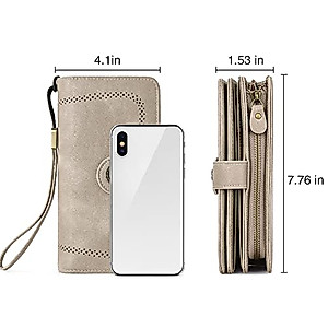 CLUCI Wallet for Women Leather Large Capacity Purse Wristlet Clutch RFID Blocking Credit Card Holder with ID Window Two-toned Gray