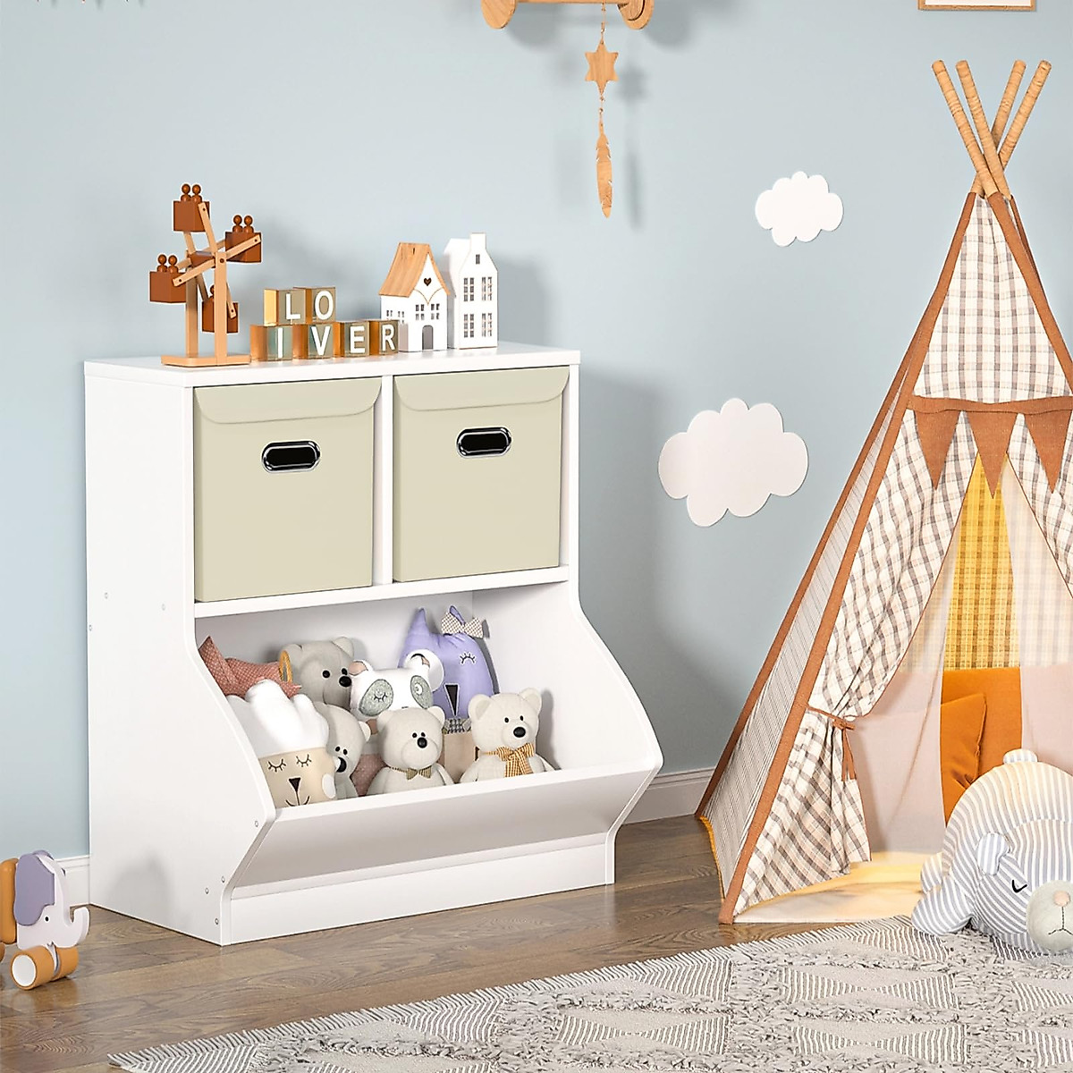 HEAYEEG Black Collapsible Cube Storage Bins with Lids, Fabric Cube Storage Organizer With Handles Closet Organizers,For Clothes Storage, Nursery,Home Bedroom Basket,3 Pack,(Black)