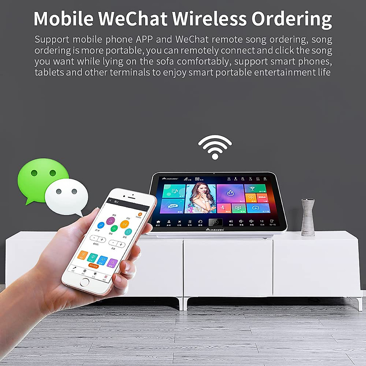 Chinese Karaoke Machine,Touch Screen Phone Remote & App Control Cloud Download Songs All In One Karaoke System,KTV Singing Karaoke Player for Family Bar Home Party