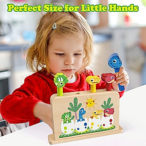 Tacobear Pop Up Toy Wooden Dinosaur Montessori Games Preschool Learning Educational Toys for 1 2 3 Years Baby Toddlers Kids Boys Girls