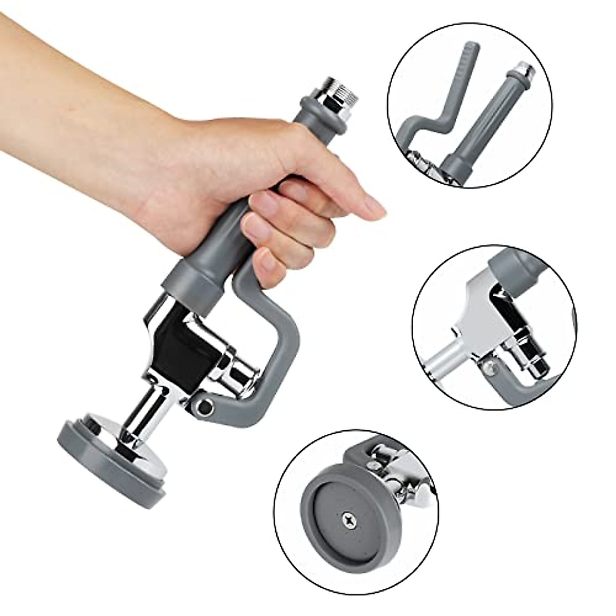 TCEUMIK Pre Rinse Spray Valve Commercial Sink Faucet Sprayer Head Dish Sprayer Nozzle with Handle Grip Assembly Replacement Kit of Restaurant Industrial Faucets 1.42 GPM High-Pressure Chrome Finished
