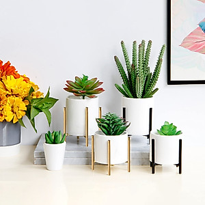 SIEBOLD Gold pencil cup Sturdy metal frame with white ceramic pen holder For desks and kitchen appliance holders(1set 4.6 - 3.14'')