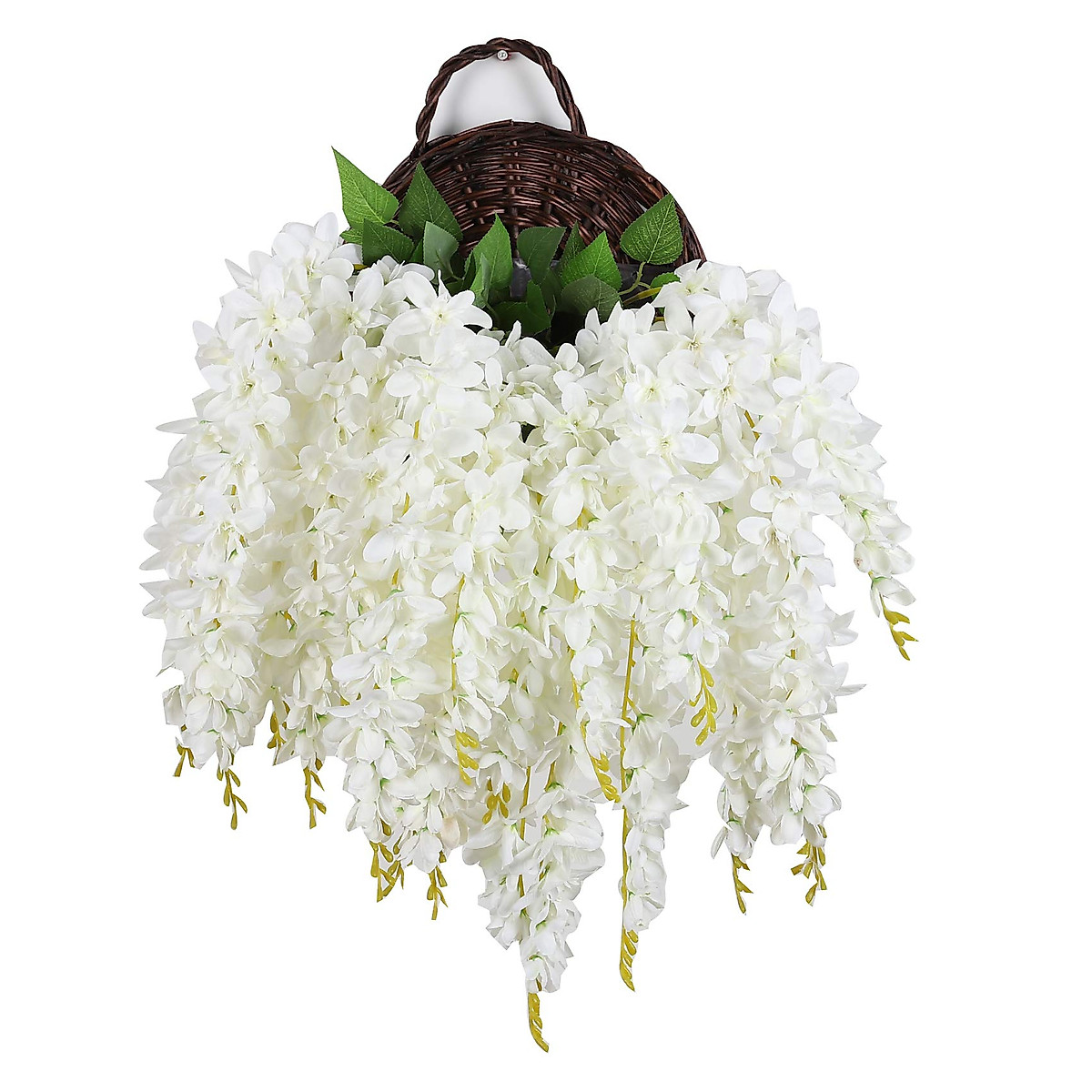 Duovlo Silk Wisteria Flower Artificial 2.13 Feet Hanging Wisteria Vine Fake Flower Bush String Home Party Wedding Decoration,Pack of 4（White）