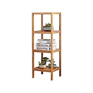 Zoopolyn 100% Bamboo Bathroom Shelf 13 x 13 x 39 inches 4-Tier Multifunction Standing Towel Rack Storage Organizer Unit Natural