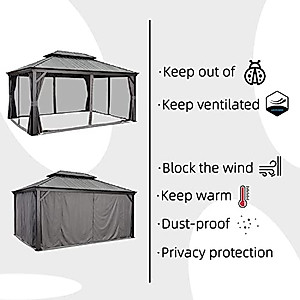 PURPLE LEAF 12' X 14' Hardtop Gazebo Aluminum Permanent Outdoor Gazebo with Galvanized Steel Double Roof for Patio Backyard Curtains and Netting Included Grey