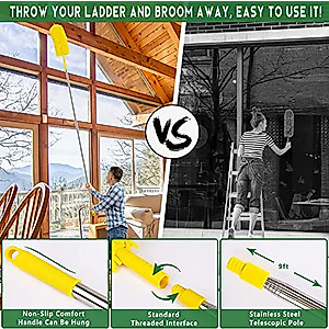 17 Foot High Reach Duster Kit with 2-to-9 Foot Extension Pole, Newliton 3-in-1 High Ceiling Chenille Duster, Microfiber Duster, Cobweb Duster, Indoor & Outdoor Extendable Bendable Duster Cleaning Set